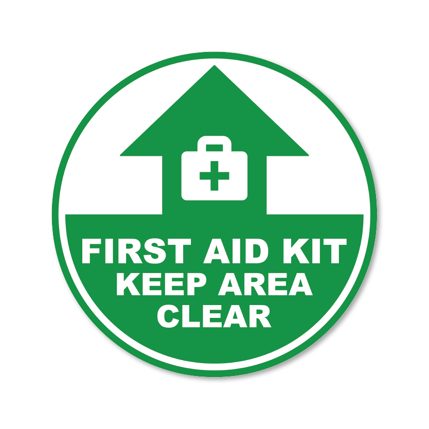 First Aid Kit Keep Area Clear - Circle Anti-Slip Floor Sticker - 12/17