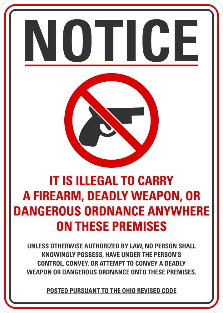 NOTICE It Is Illegal To Carry A Firearm, Deadly Weapon or Dangerous Or