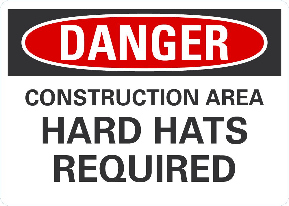 DANGER Construction Area, Hard Hats Required Sign LCU4-0548-NA_10X7
